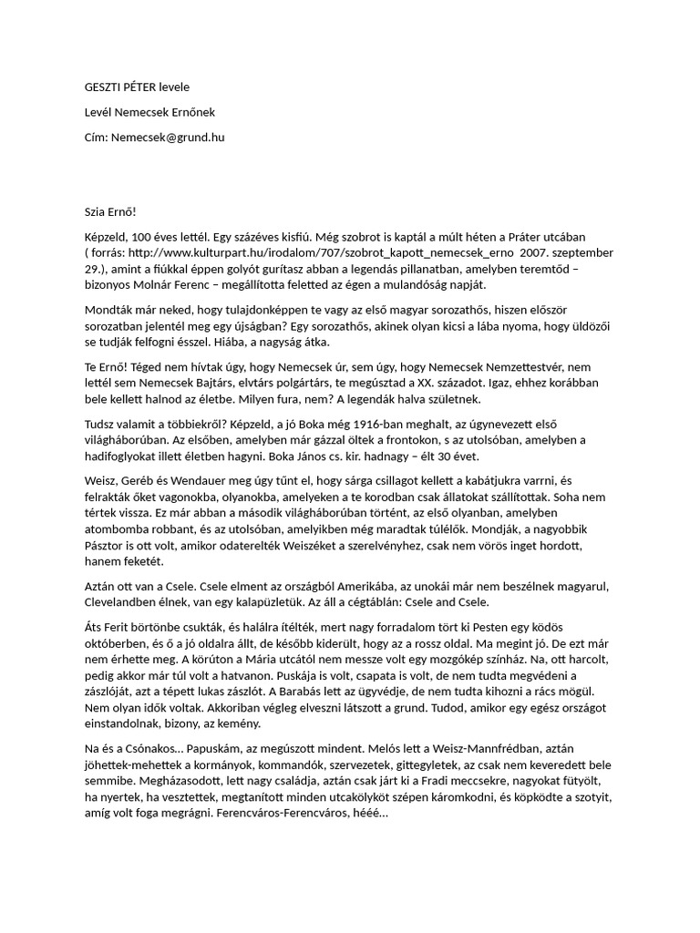 GESZTI PÉTER Levele | PDF