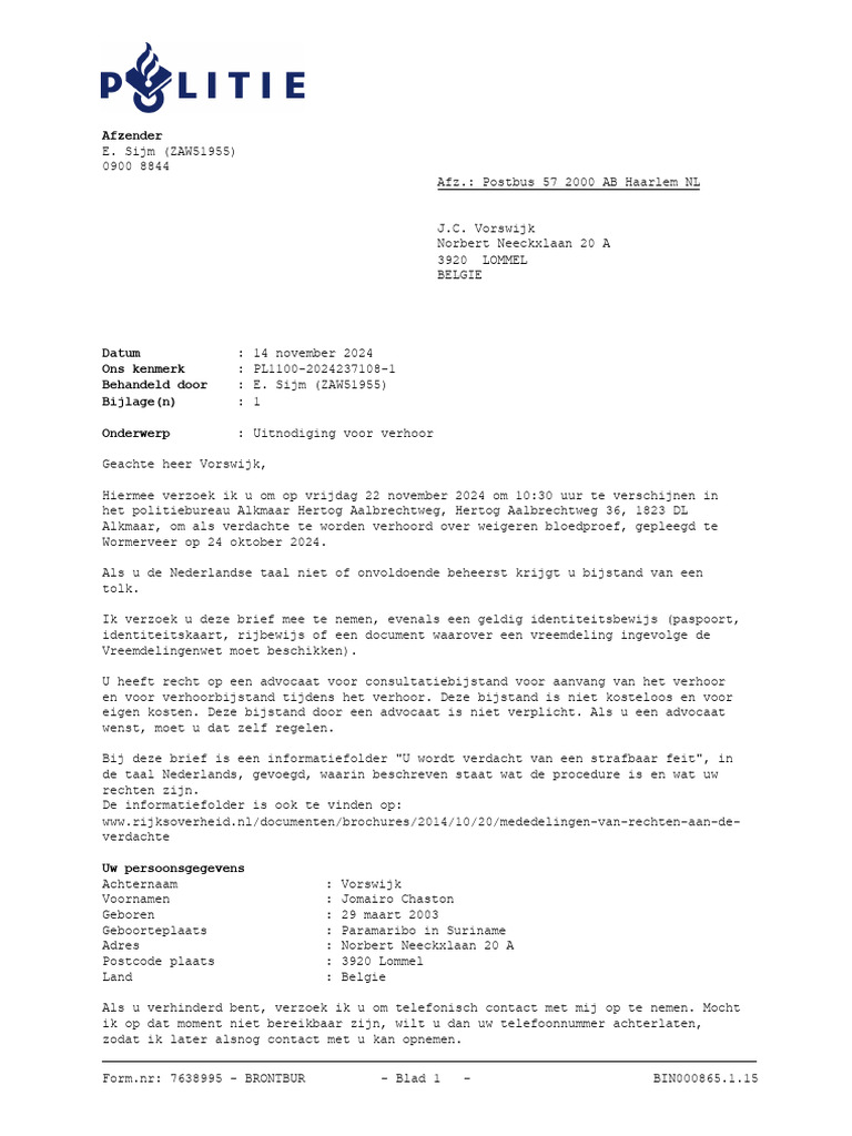 Uitnodiging Verhoor Jomairo | PDF