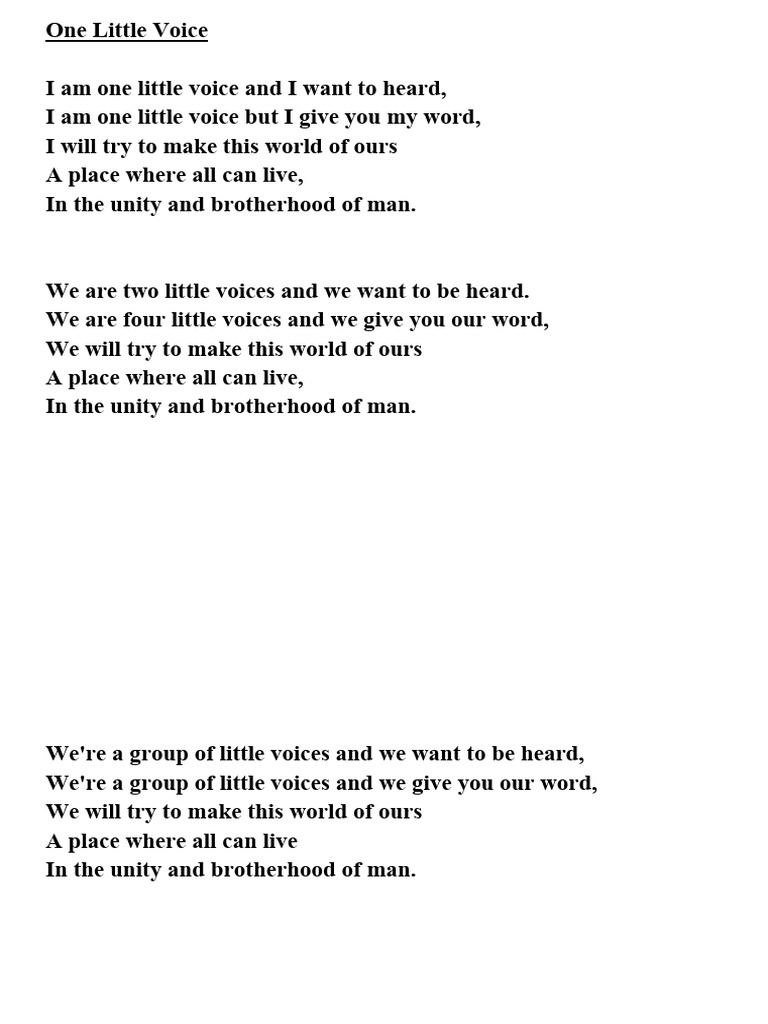 One Little Voice: A Call to Unity | PDF