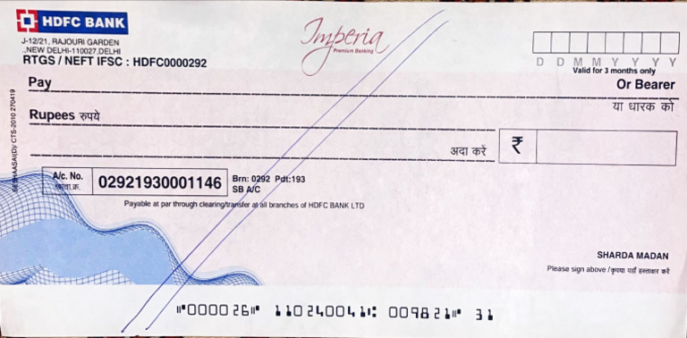 HDFC Cheque | PDF
