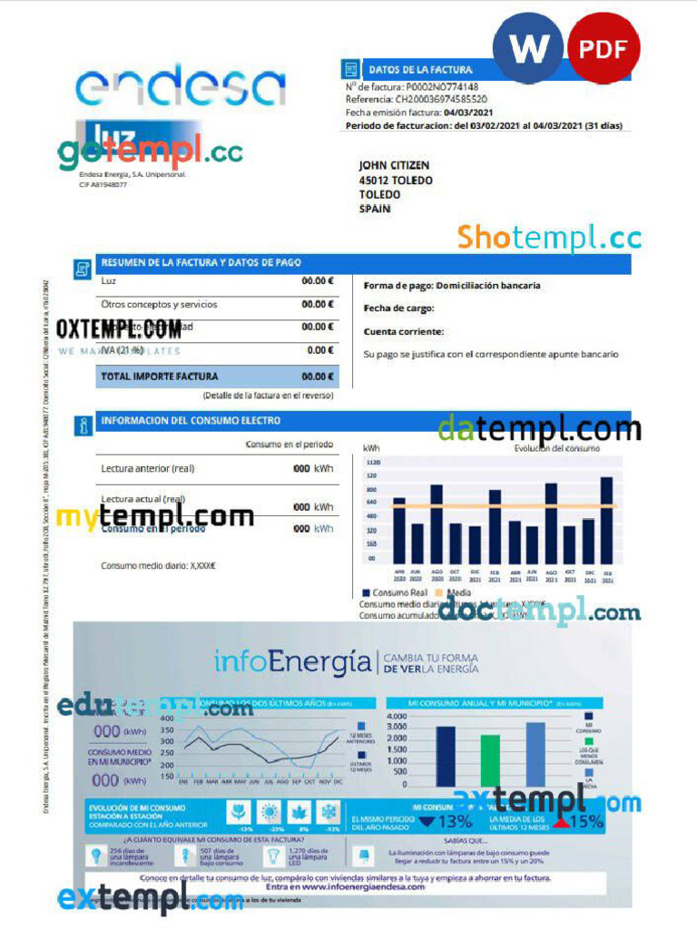 Doctempl - Spain Endesa Luz Utility Bill Template in Word and PDF ...