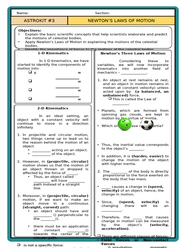 AstroKit Activity Sheet 3 Newtons Laws of Motion | PDF | Force | Gravity