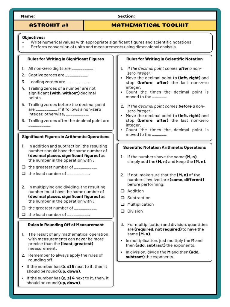 AstroKit Activity Sheet 1 Mathematical Toolkit | PDF | Significant ...