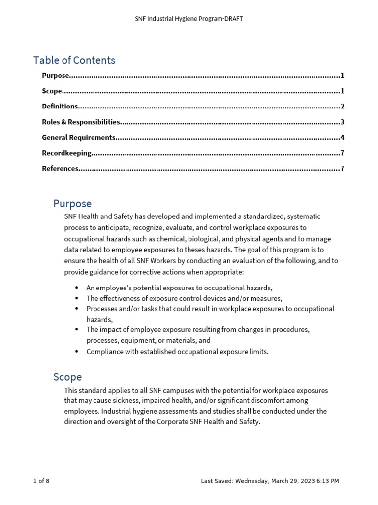 SNF Industrial Hygiene Program Overview | PDF | Occupational Hygiene ...