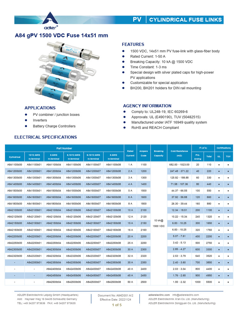 A84_datasheet_20221124 | PDF | Fuse (Electrical) | Electrical Engineering