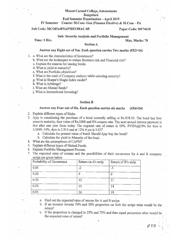 2019 Apr-Security Analysis and Portfolio Management | PDF