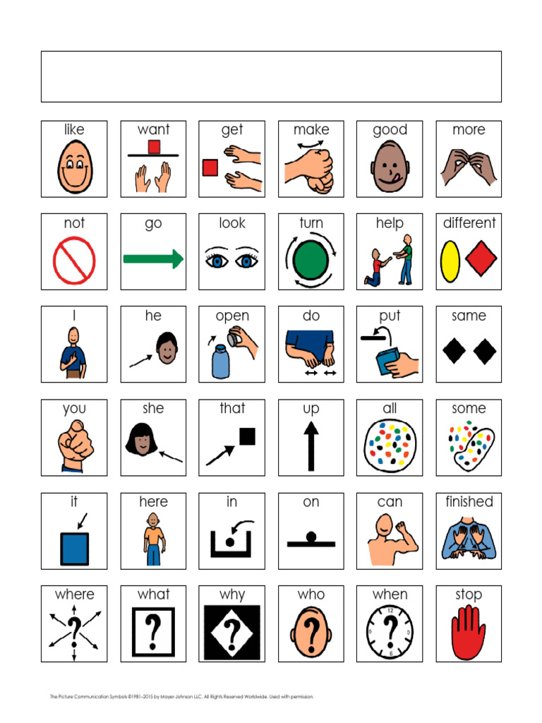 Aac Core Vocab 36 Large Project Core | PDF