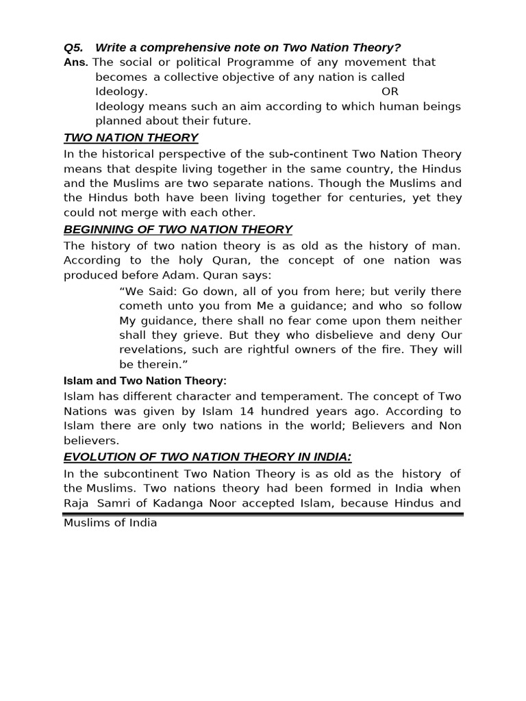 pst notes to be printed | PDF | Two Nation Theory | Pakistan