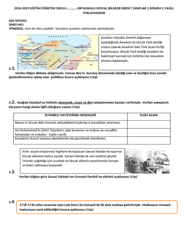 2024-2025 sos.7 ler 1.dö.2.yaz | PDF