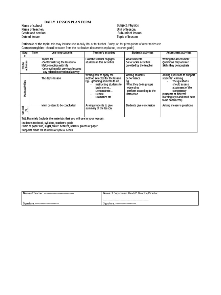 Daily Lesson Plan Template - 024556 | PDF | Teachers | Lesson Plan