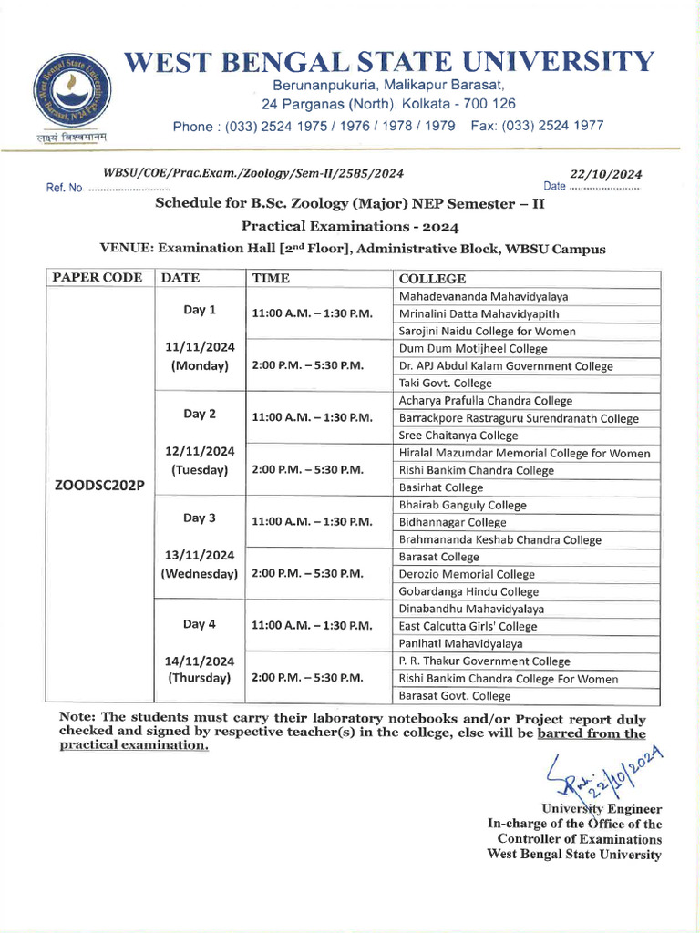Seat Allotment For Zoology NEP-Sem-II Practical Examination 2024 | PDF