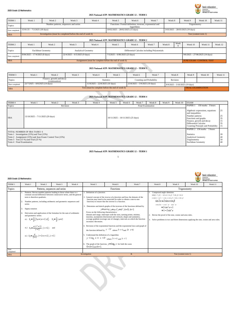 2025 Grade 12 Mathematics ATP Overview | PDF | Function (Mathematics ...