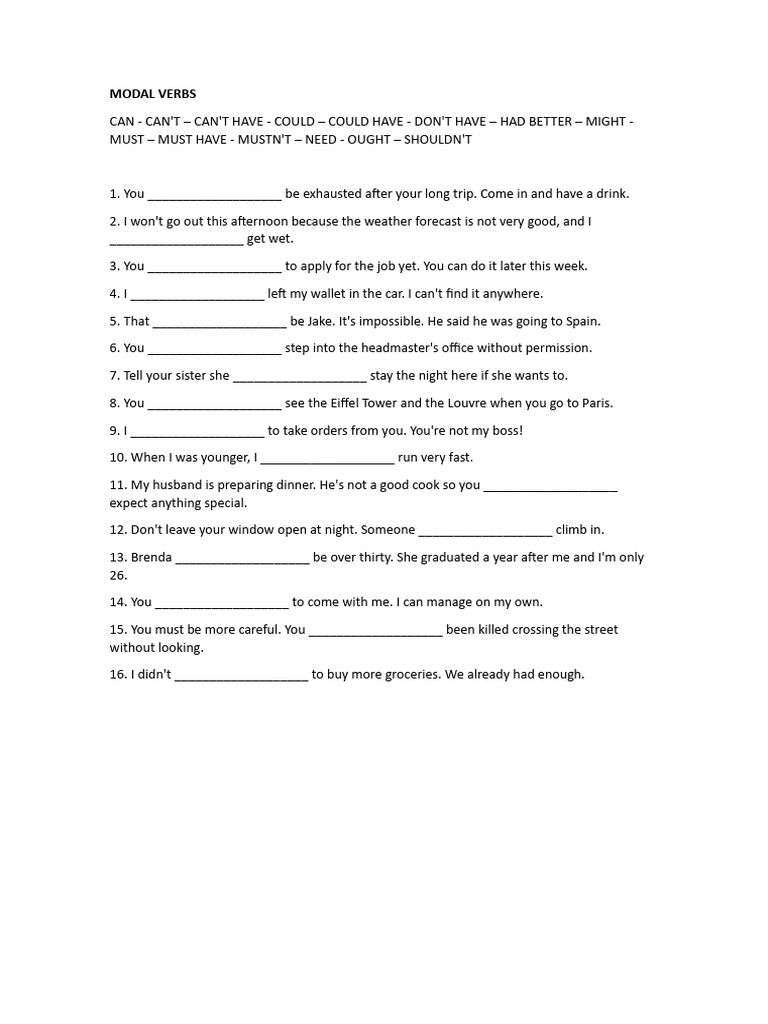 Modal Verbs Exercises 1 (3)[1] | PDF
