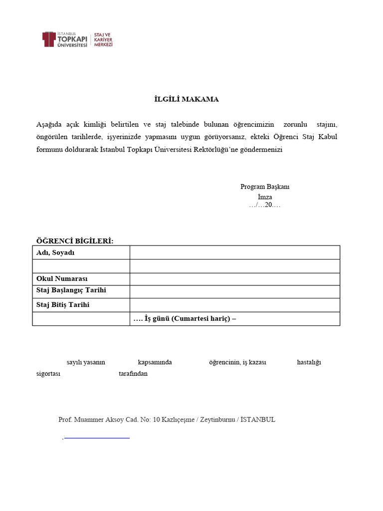 Staj Basvuru Formu 1105 | PDF