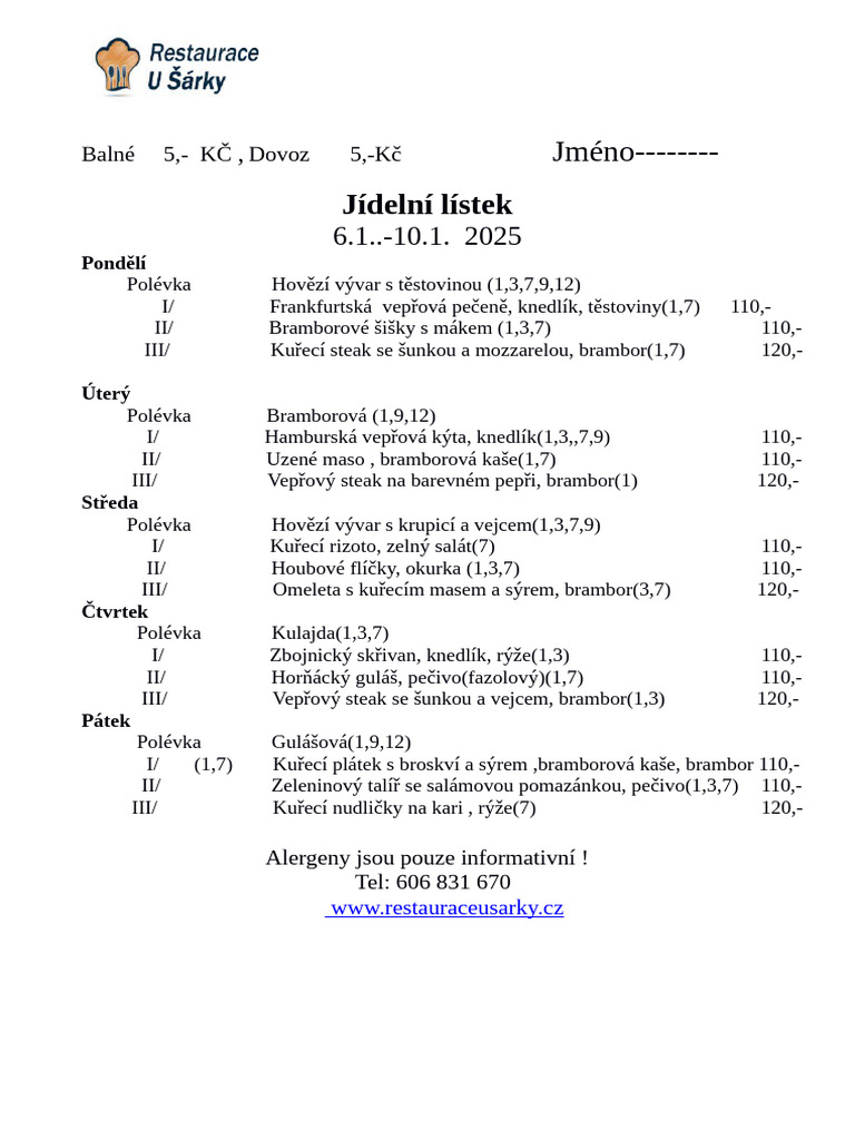 Jidelni Listek 6.1 10.1 | PDF