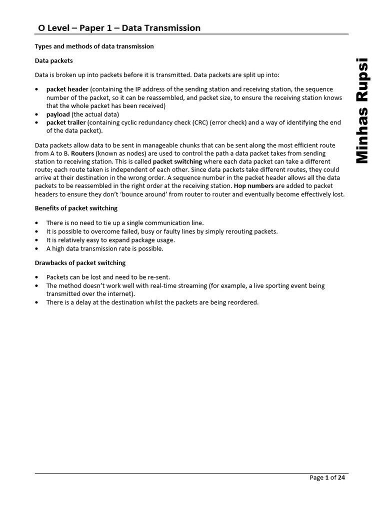Paper 1 - OL - Revision Guide - Data Transmission - 2025 | PDF | Usb | Encryption