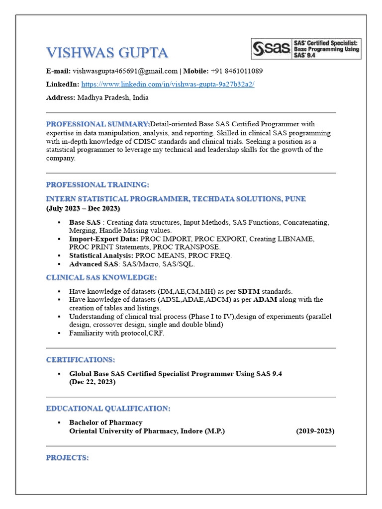 Vishwas Base Sas | PDF | Sas (Software) | Clinical Trial