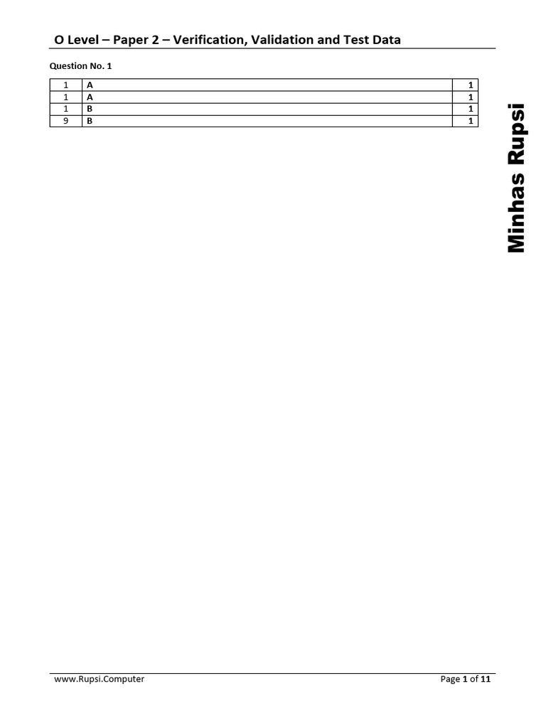 Olevel Paper 2 Verification, Validation and Test Data - MS | PDF