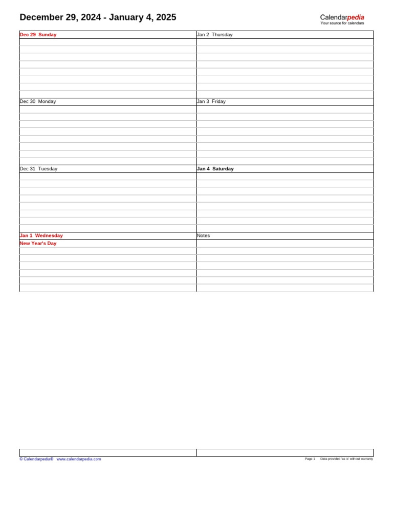 Weekly Calendar 2025 Landscape 2 Columns | PDF | Observances