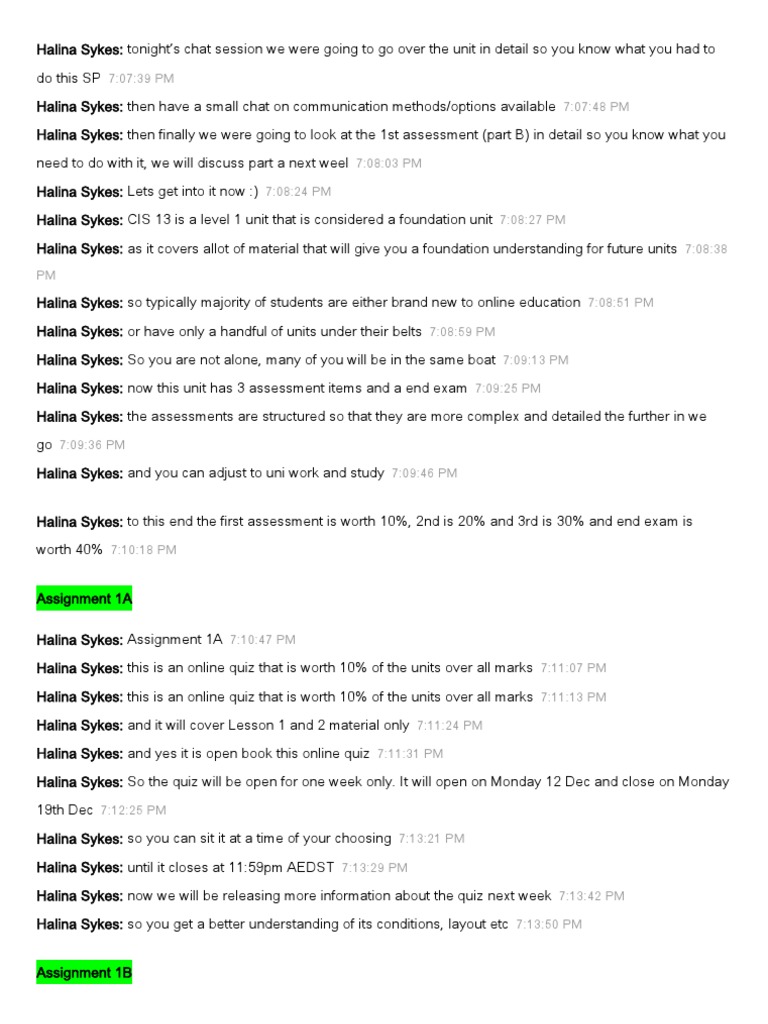 Cis13 Week 1 Chat | PDF | Test (Assessment) | Business Process