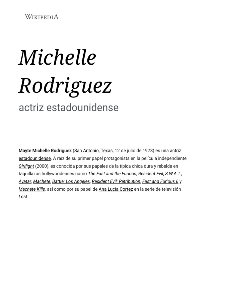Michelle Rodriguez - Wikipedia, la enciclopedia libre | PDF
