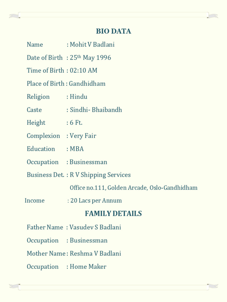 Bio Data Mohit | PDF