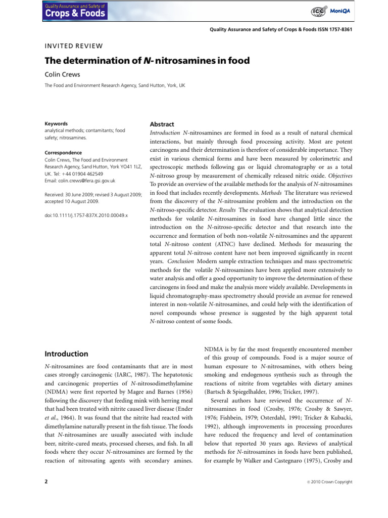 The determination of N- nitrosamines in food | PDF | Gas Chromatography ...