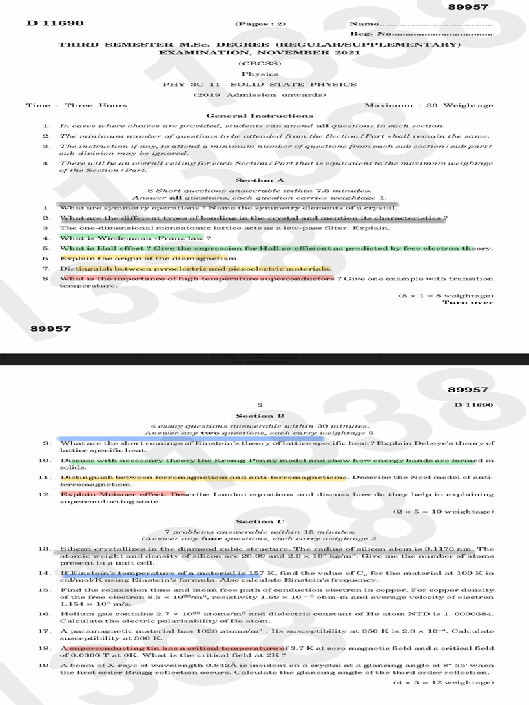2021 Solid State Question Paper | PDF | Superconductivity | Electrical ...