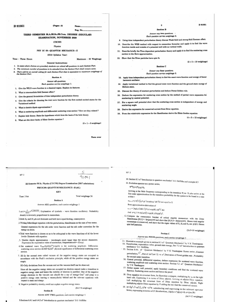 2020 Calicut University MSC Physics Question Papers | PDF