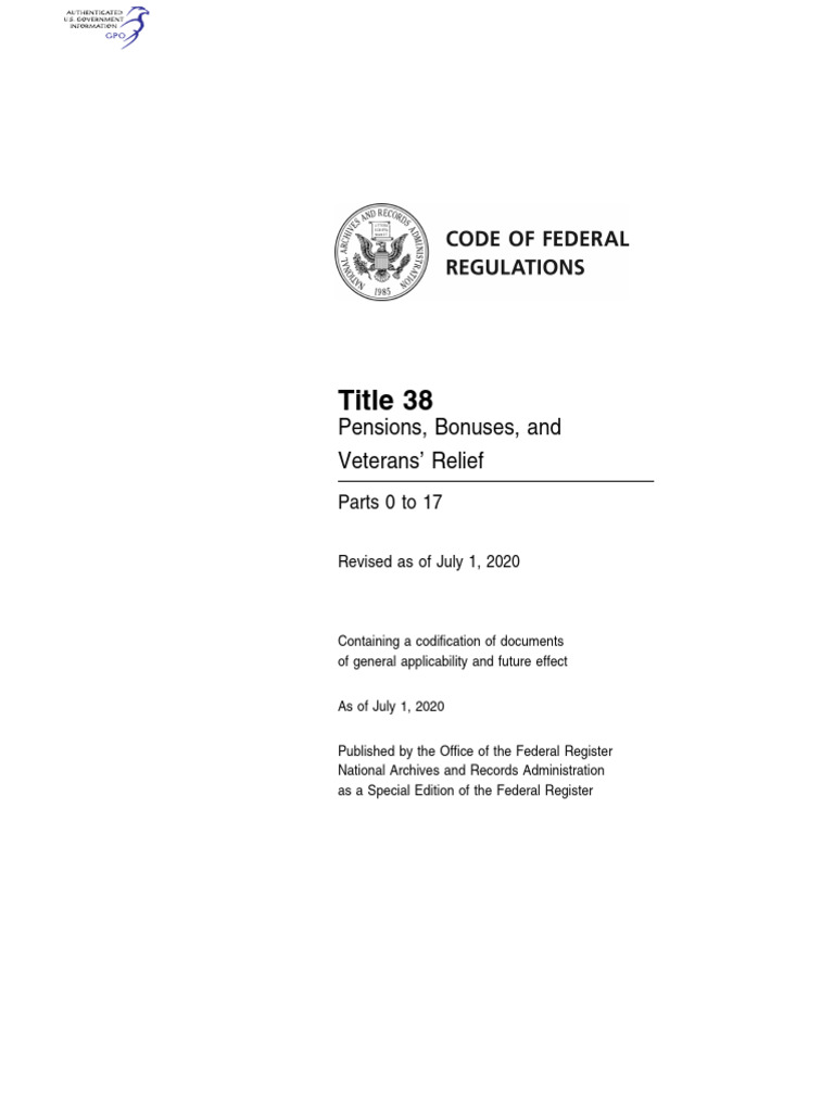 Title 38: Veterans' Benefits Regulations | PDF | Code Of Federal ...