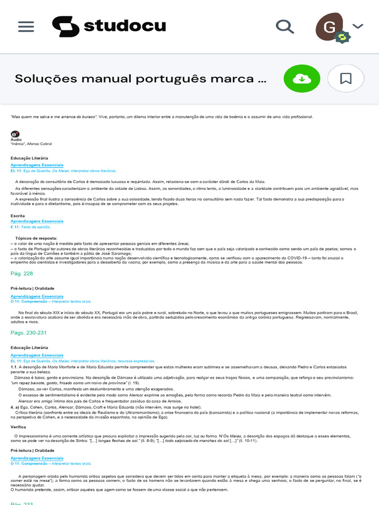 Soluções Manual Português 12º Ano | PDF