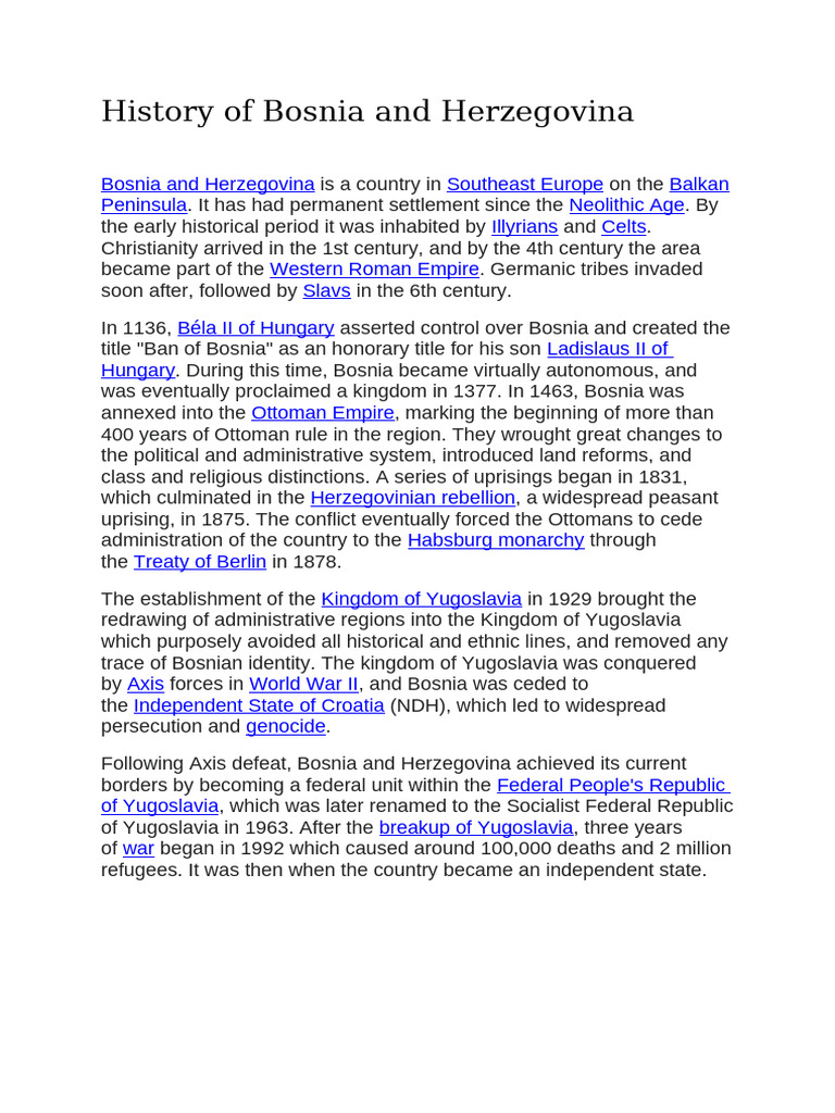 Timeline of Bosnia and Herzegovina History | PDF