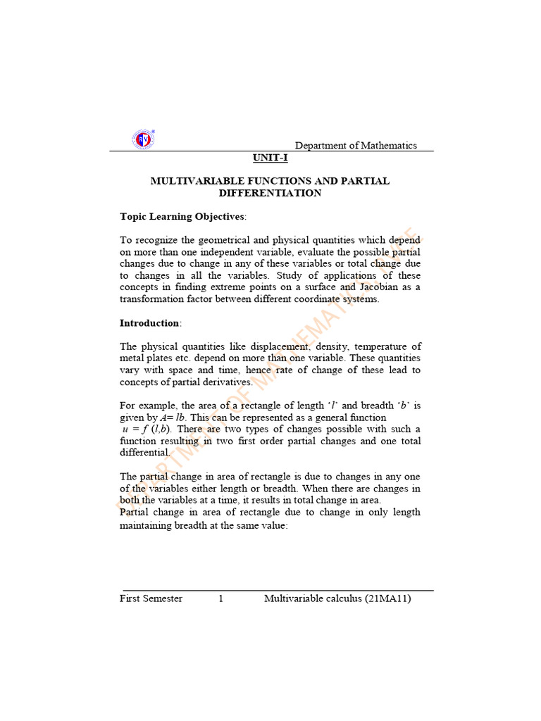 Multivariable Calculus: Partial Derivatives | PDF | Derivative ...