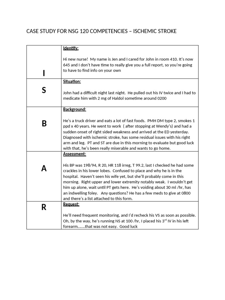 Case Study Isbar For Comps Ischemic Stroke | PDF
