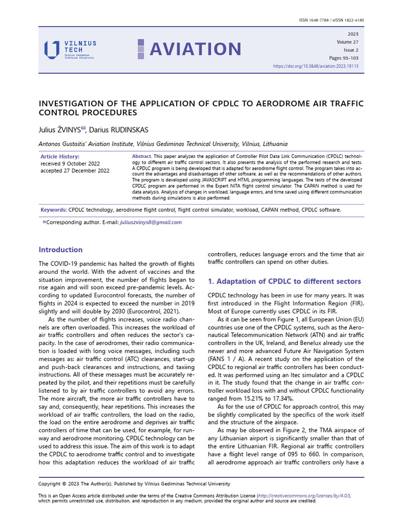 Investigation of The Application of CPDLC To Aerod | PDF | Air Traffic Control | High Frequency