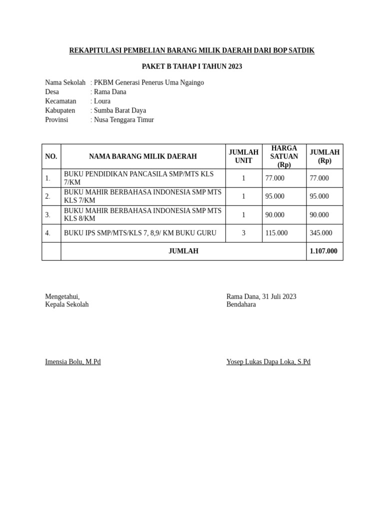 Rekap Pembelian Barang Daerah 2023 | PDF