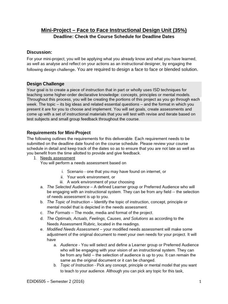 Instructional Design Mini-Project Guide | PDF | Instructional Design ...