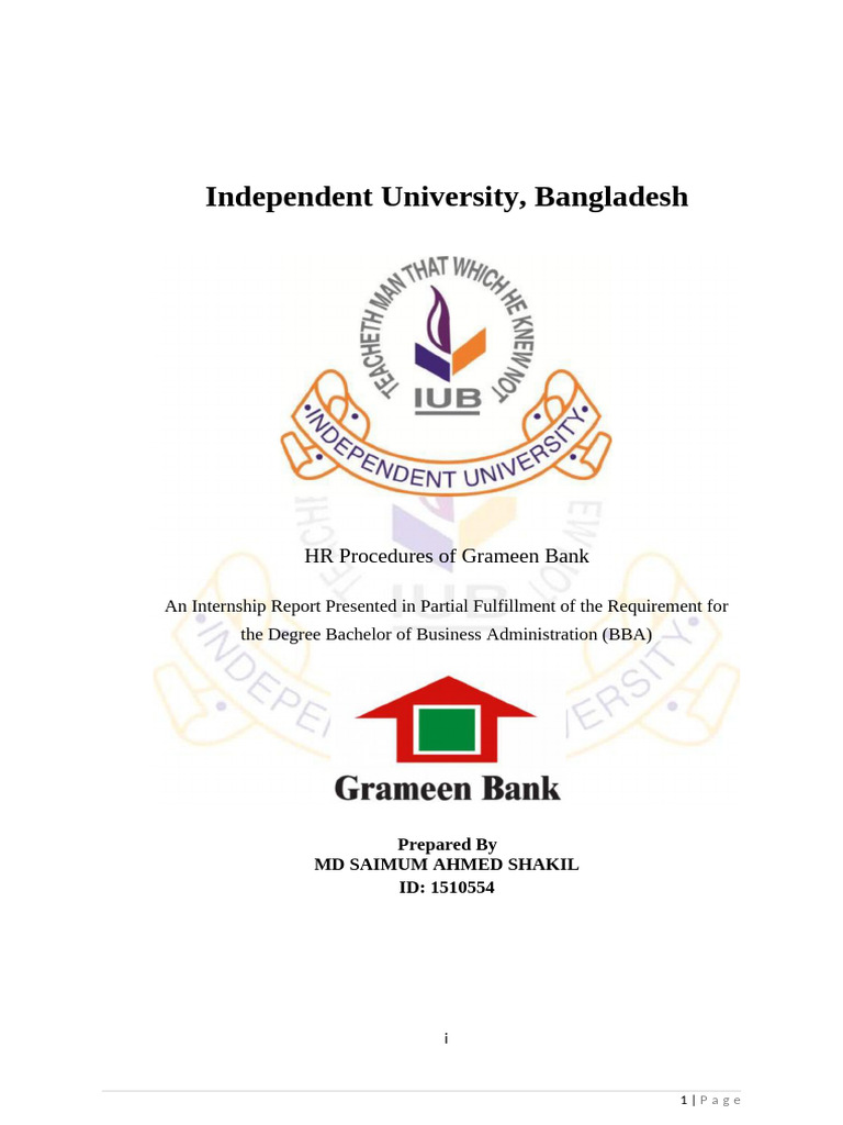 Saimum Ahmed - Internship Report Grameen Bank | PDF | Interest | Grameen Bank