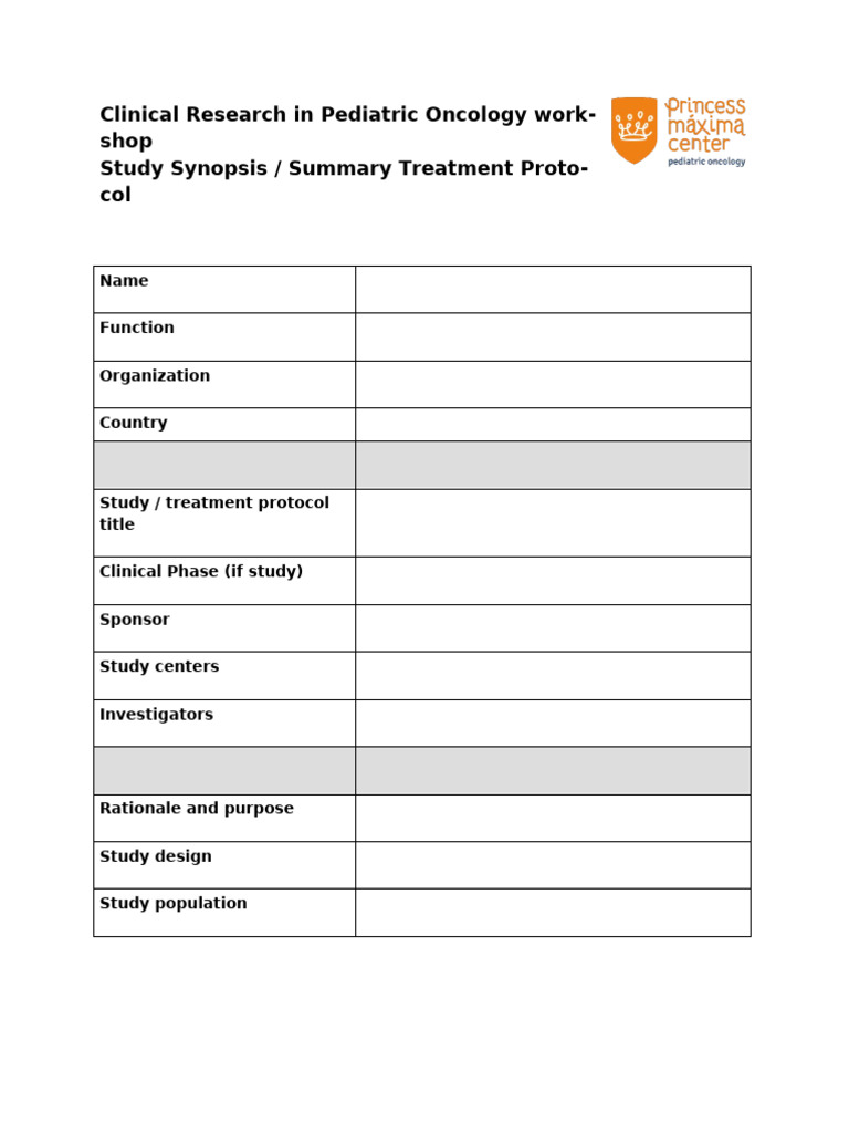 CRPO Workshop - Study or Treatment Protocol Proposal | PDF