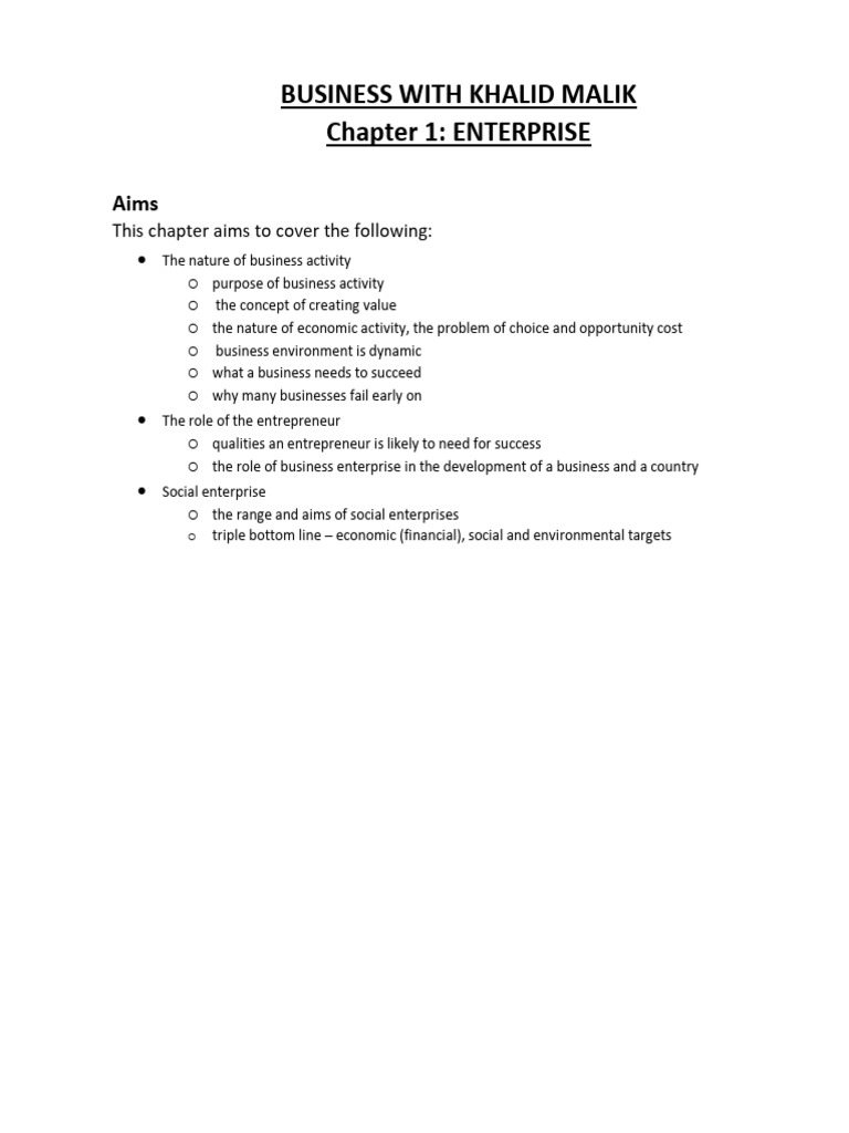 Notes Unit 1 -Ch 1-Enterprise | PDF | Entrepreneurship | Factors Of ...