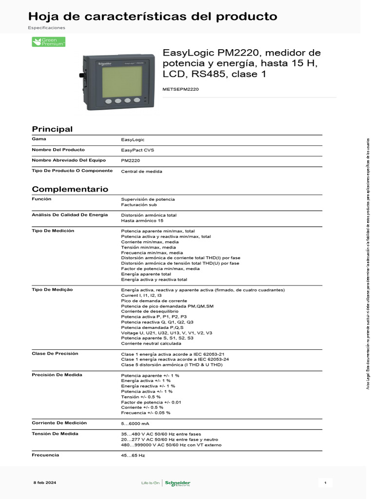 EasyLogic PM2220: Medidor de Energía y Potencia | PDF | Energia ...