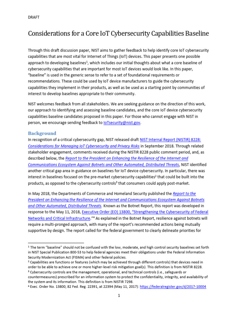 190201 Final Core Iot Cybersecurity Capabilities Baseline Considerations Pdf Security
