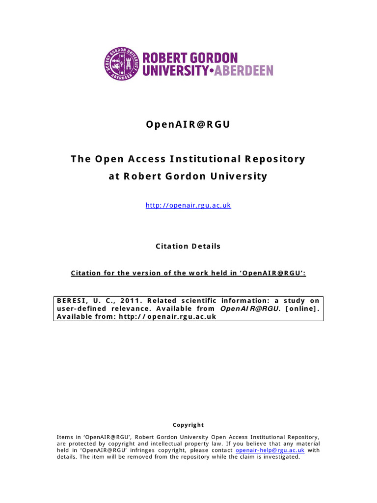 Beresi PHD Thesis - PDF - OpenAIR at RGU - Robert Gordon University | PDF | Hypothesis | Relevance