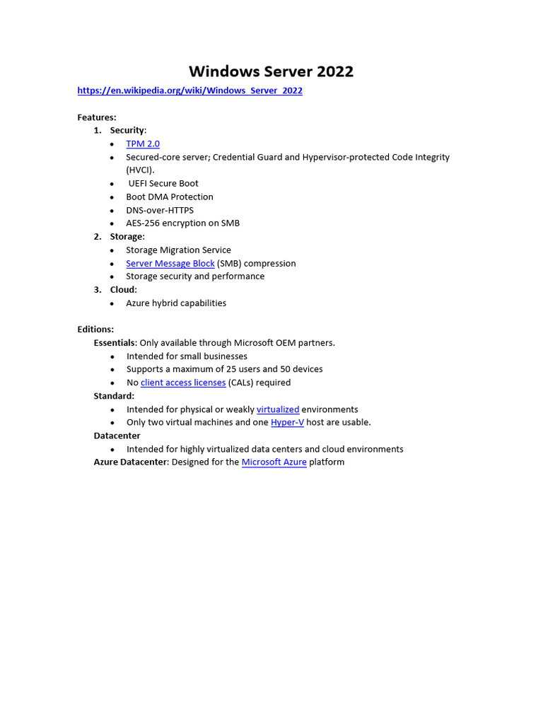 Windows Server 2022 Features & Editions | PDF