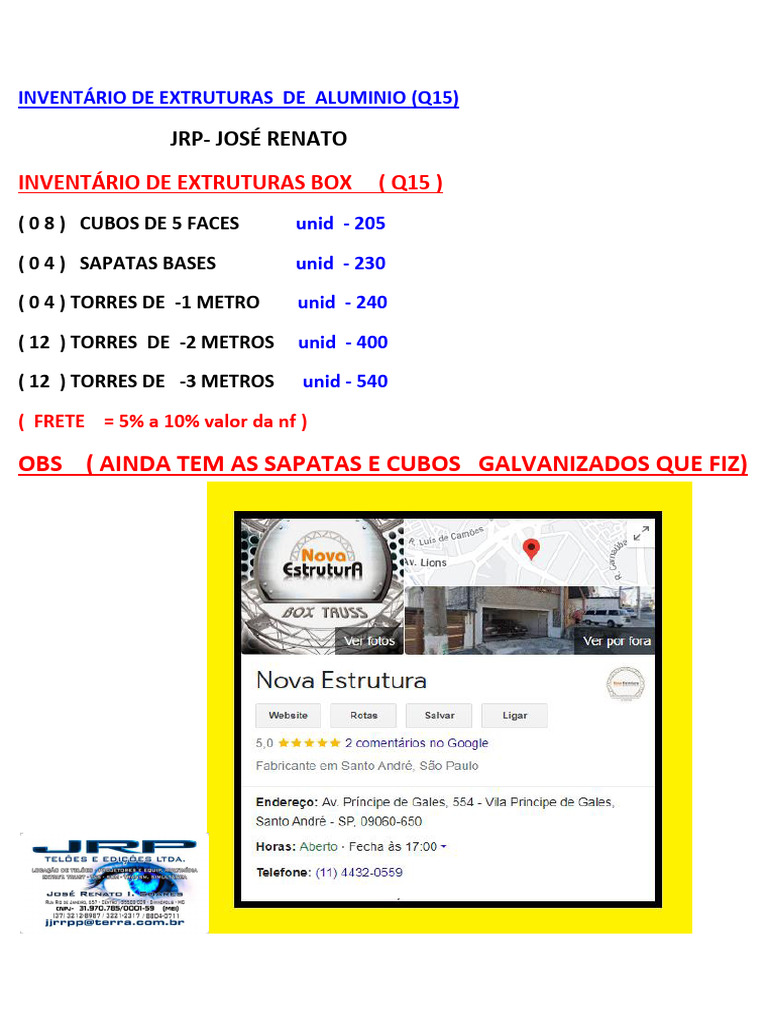 Inventário de Extruturas de Aluminio (q15) | PDF