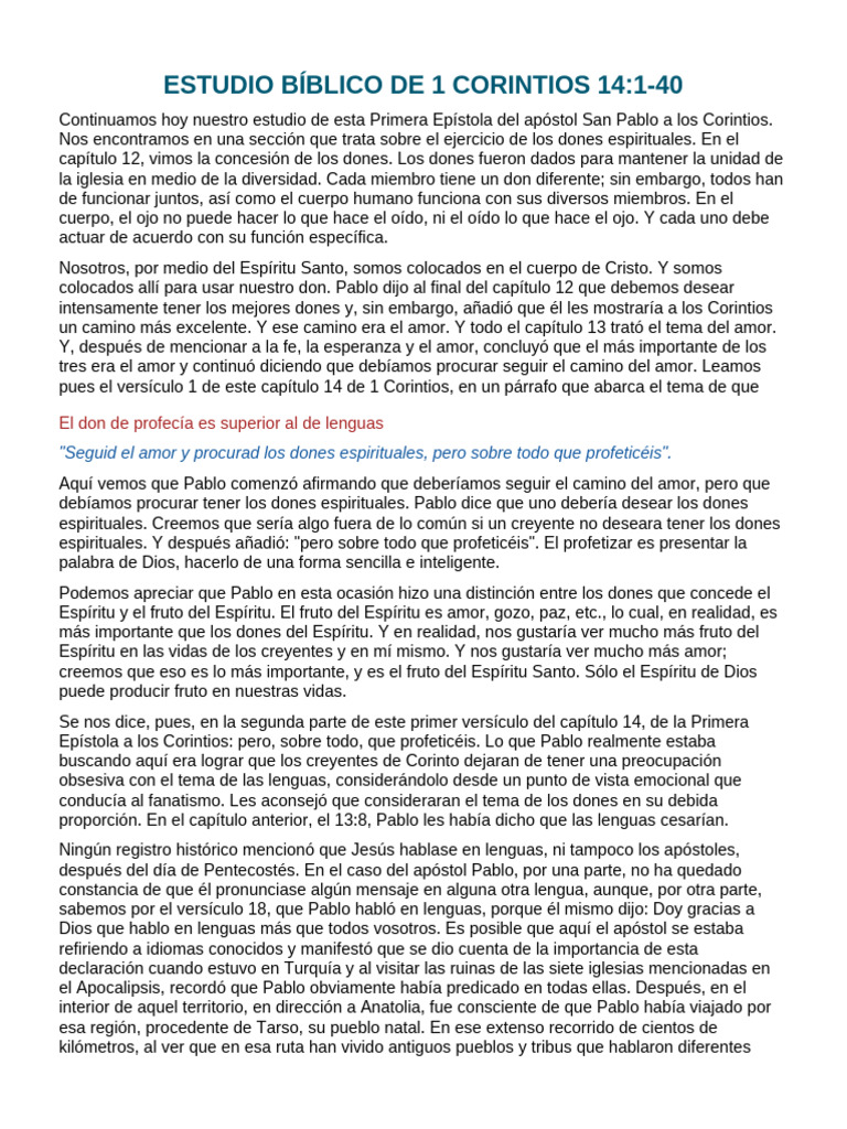 Estudio Bíblico de 1 Corintios 14 - 055841 | PDF | Primera epístola a los corintios | Pablo el ...