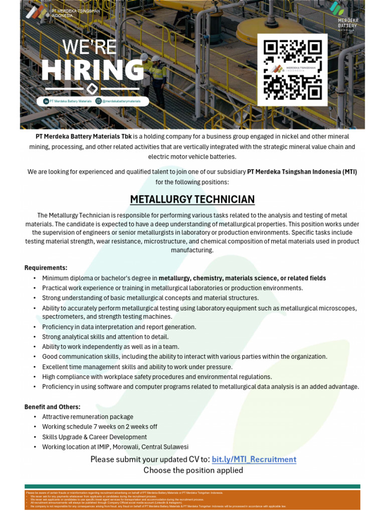 Metallurgy Technician Job Opportunity | PDF | Metallurgy | Recruitment