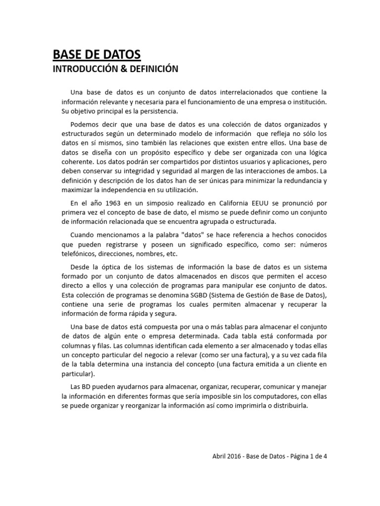 Definición y Estructura de Bases de Datos | PDF | Bases de datos | Informática