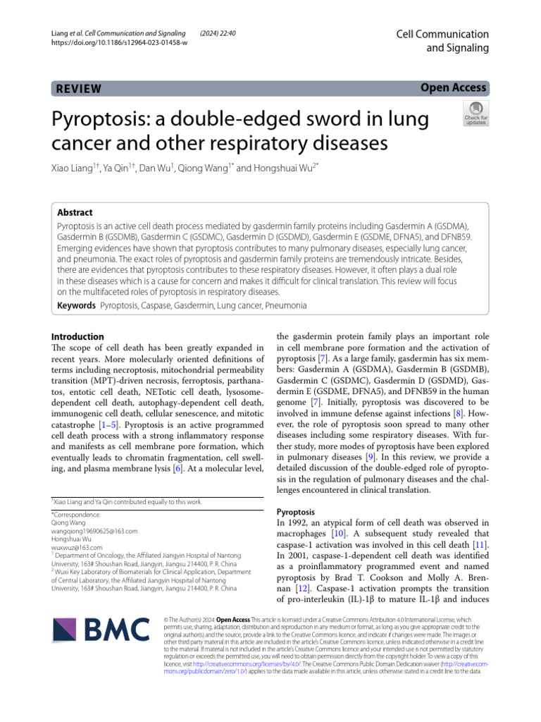 Pyroptosis A Double-Edged Sword in Lung Cancer and Other Respiratory ...
