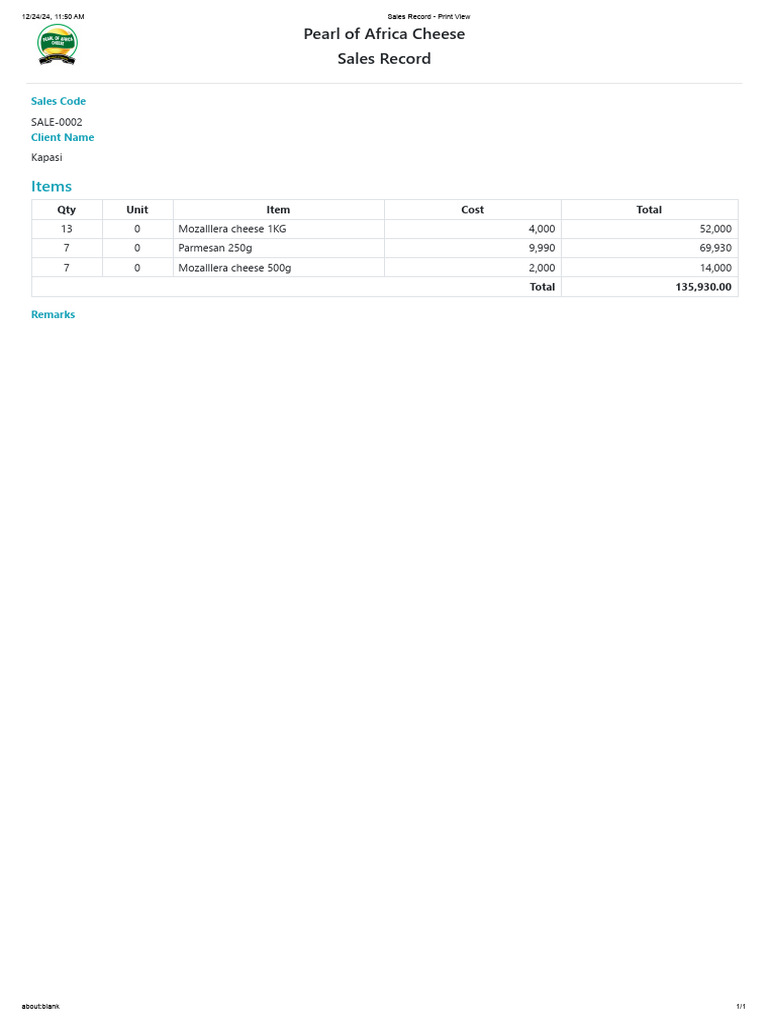Sales Record - Print View | PDF